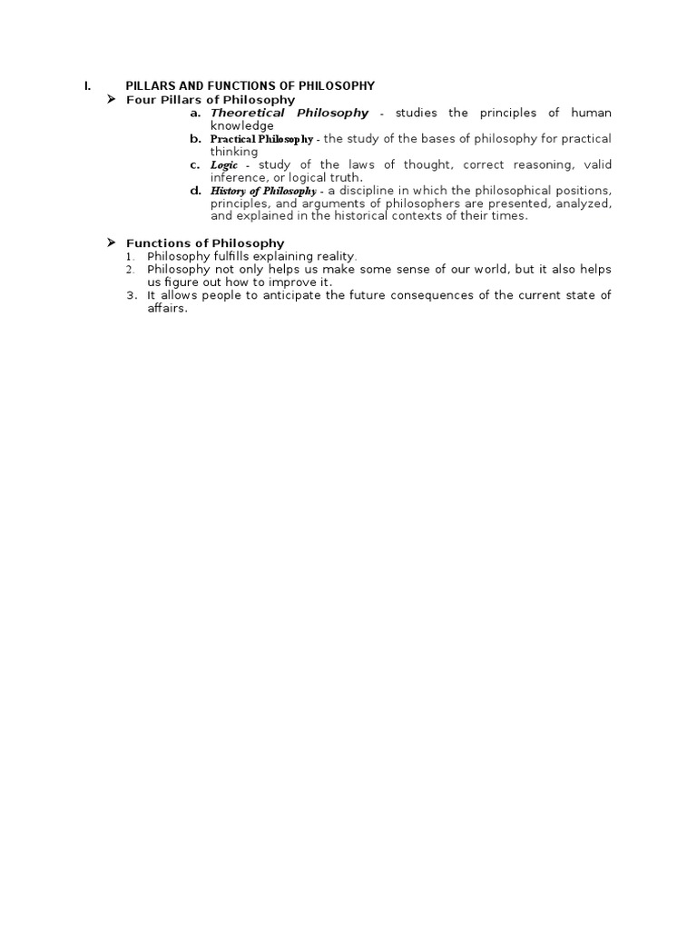 Four Pillars and Functions of Philosophy | PDF | Philosophy