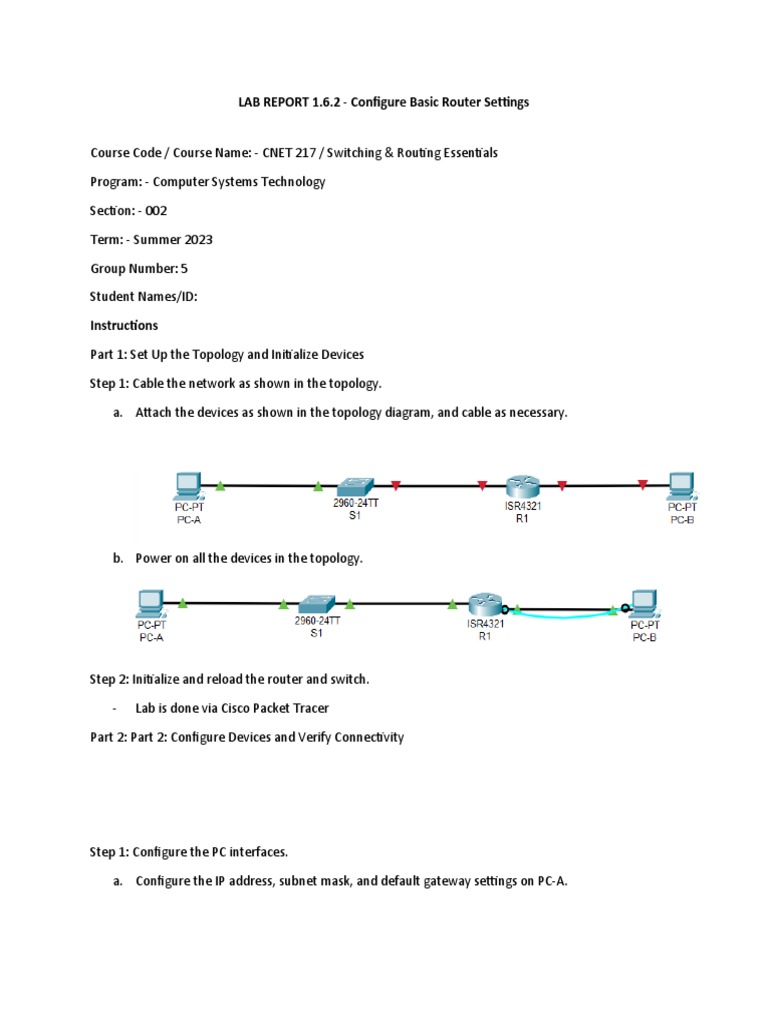 Lab 1 6 2 Pdf Ip Address Router Computing