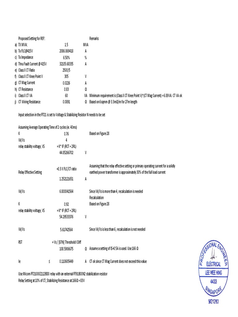 REF Setting Calculation - LEW Endorsed 221015 | PDF | Electrical Resistance And Conductance ...