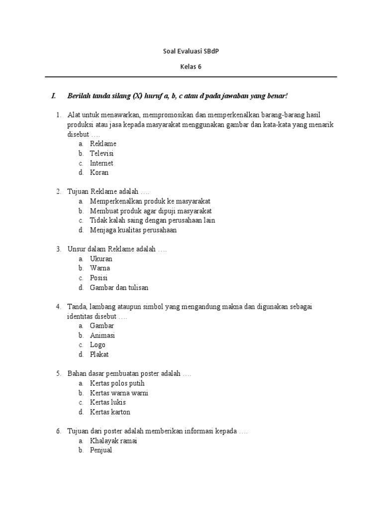Soal Evaluasi SBDP | PDF