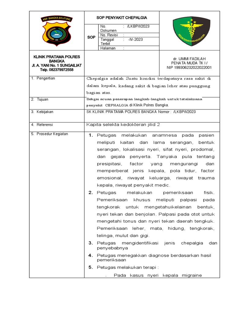 Sop Penyakit Cephalgia Fix | PDF