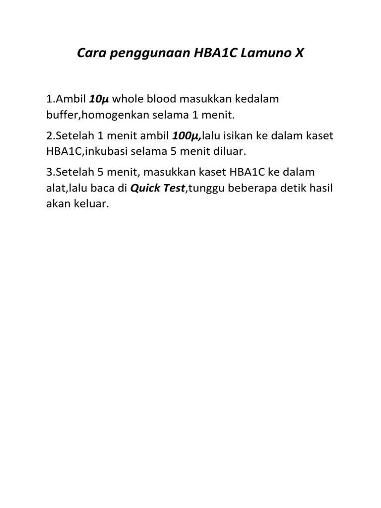 Panduan Penggunaan HBA1C Lamuno X | PDF | Sains & Matematika