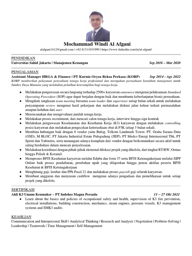 Profil Profesional Mochammad Windi Al Afgani | PDF | Bisnis ...