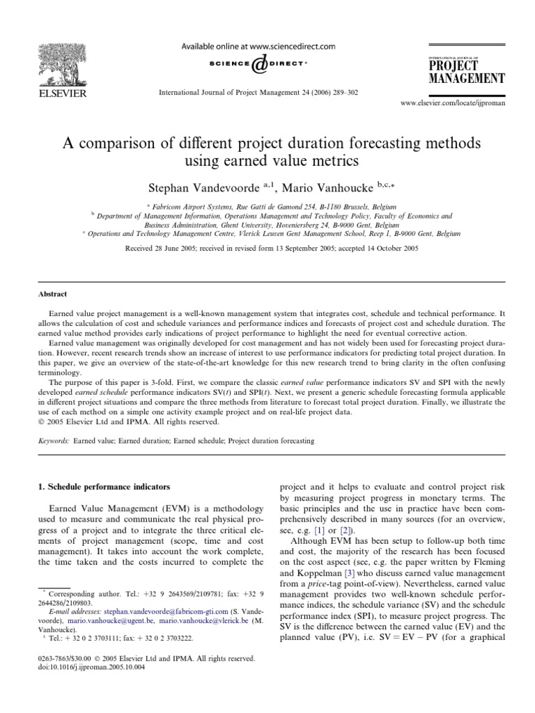 Project Duration Forecasting Methods Using Earned Value Metrics | PDF | Business | Teaching ...
