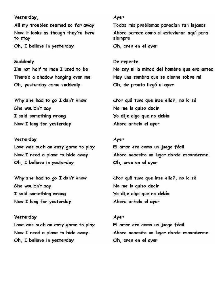 Yesterday Letra | PDF