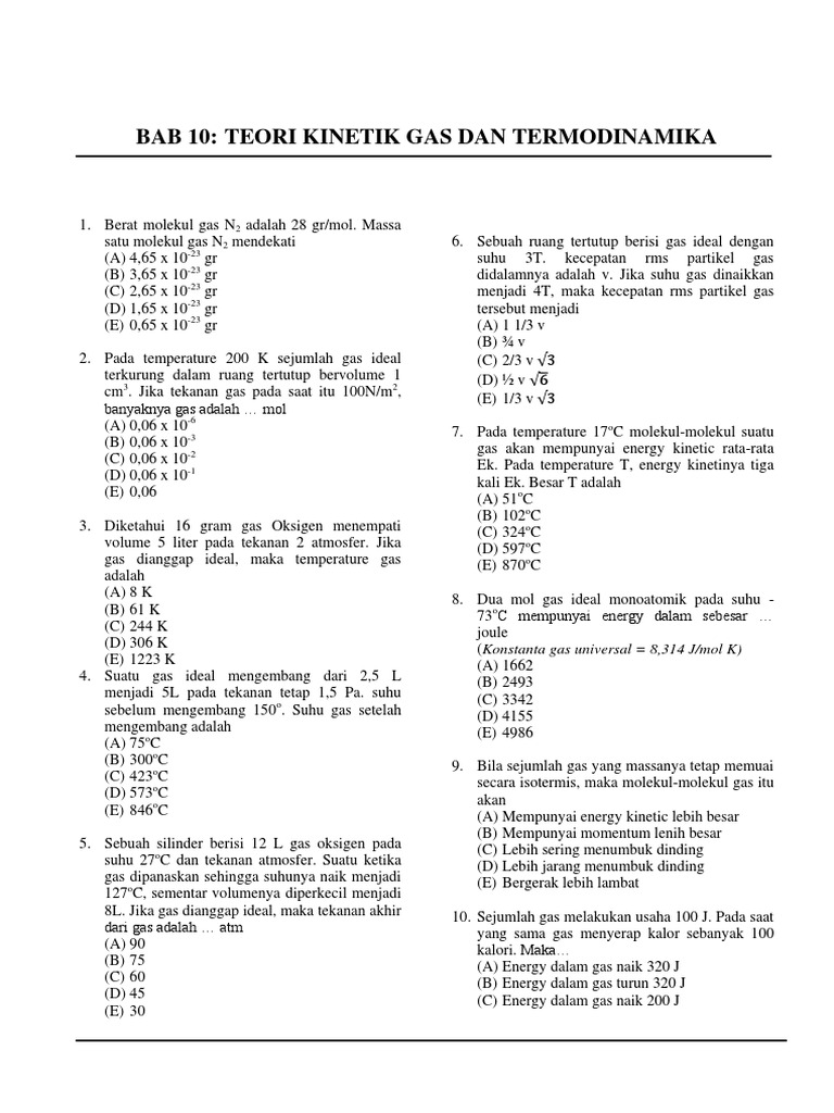Soal Fisika: Kinetik Gas & Termodinamika | PDF | Sains & Matematika | Teknologi & Rekayasa