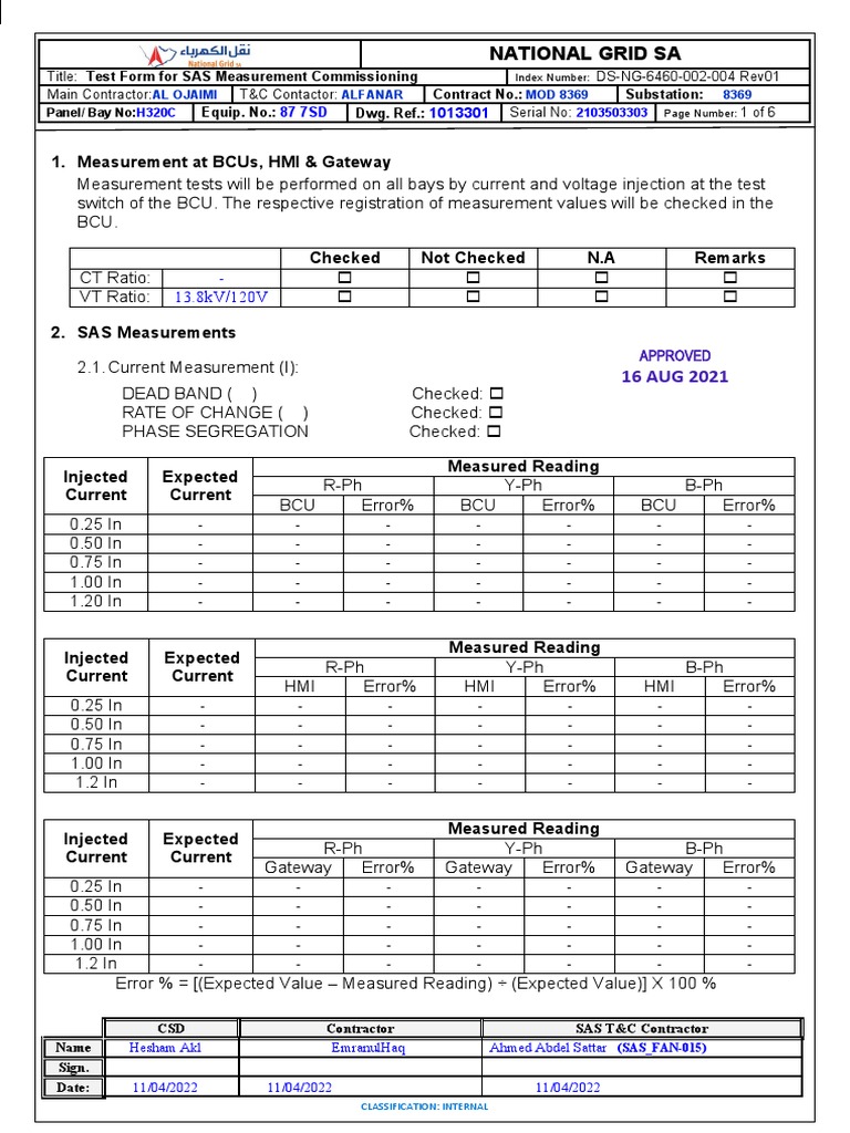 DS-NG-6460-002-004 Test Form For SAS Measurement Commissioning Rev01 ...