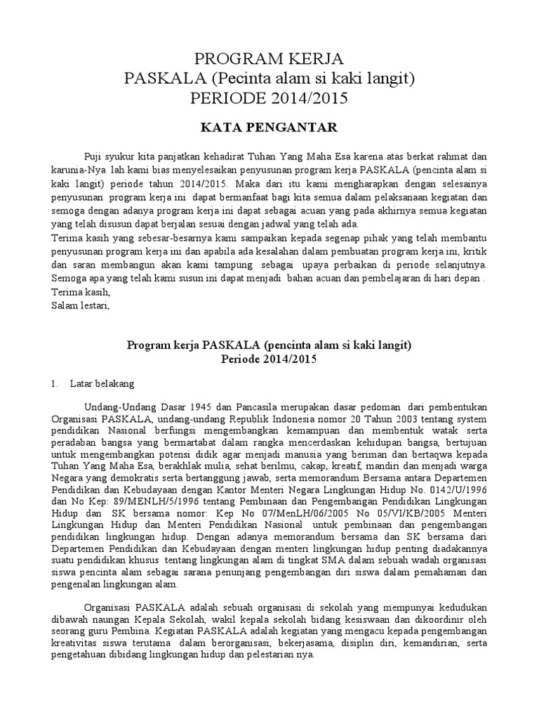 Program Kerja PASKALA 2014/2015 | PDF | Karier & Perkembangan