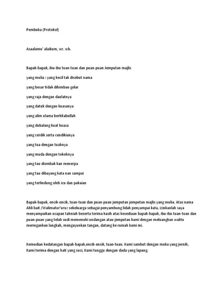 Protokol Acara Tepung Tawar Pengantin | PDF