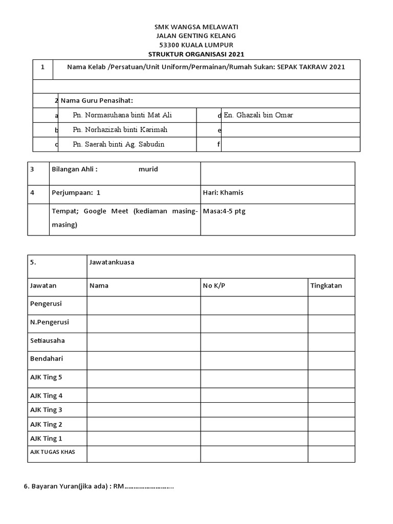 Struktur Organisasi Sepak Takraw 2021 | PDF Struktur Organisasi Sepak Takraw 2021 | PDF