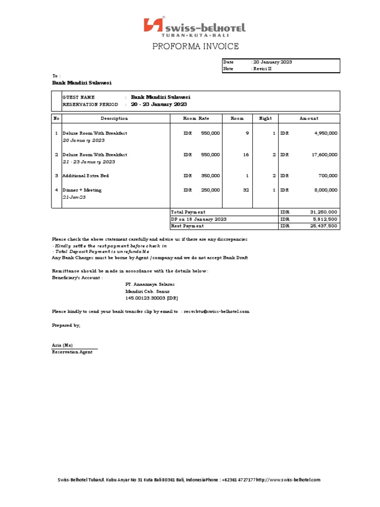 Proforma Invoice - Bank Mandiri Sulawesi (REV II) | PDF