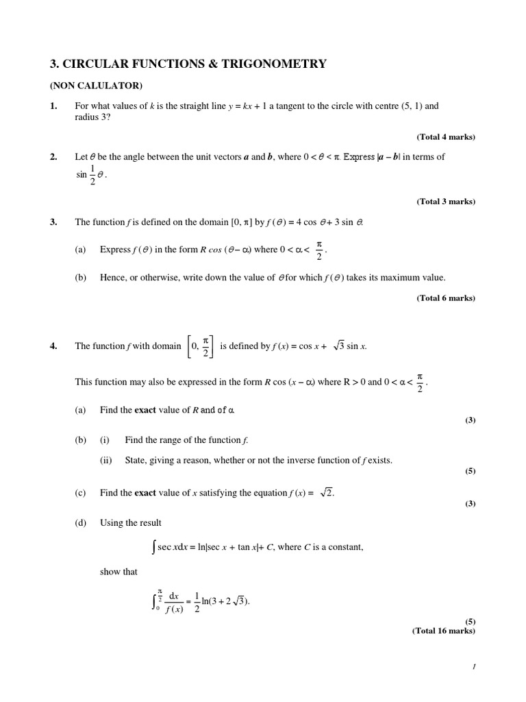 Trigonometry and Circular Functions Exam | PDF | Triangle ...