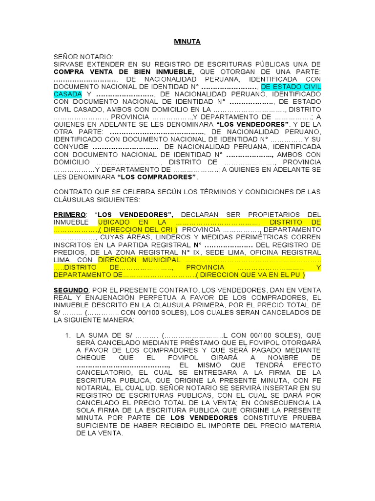 MODELO MINUTA COMPRA VENTA | PDF | Ley común | Justicia