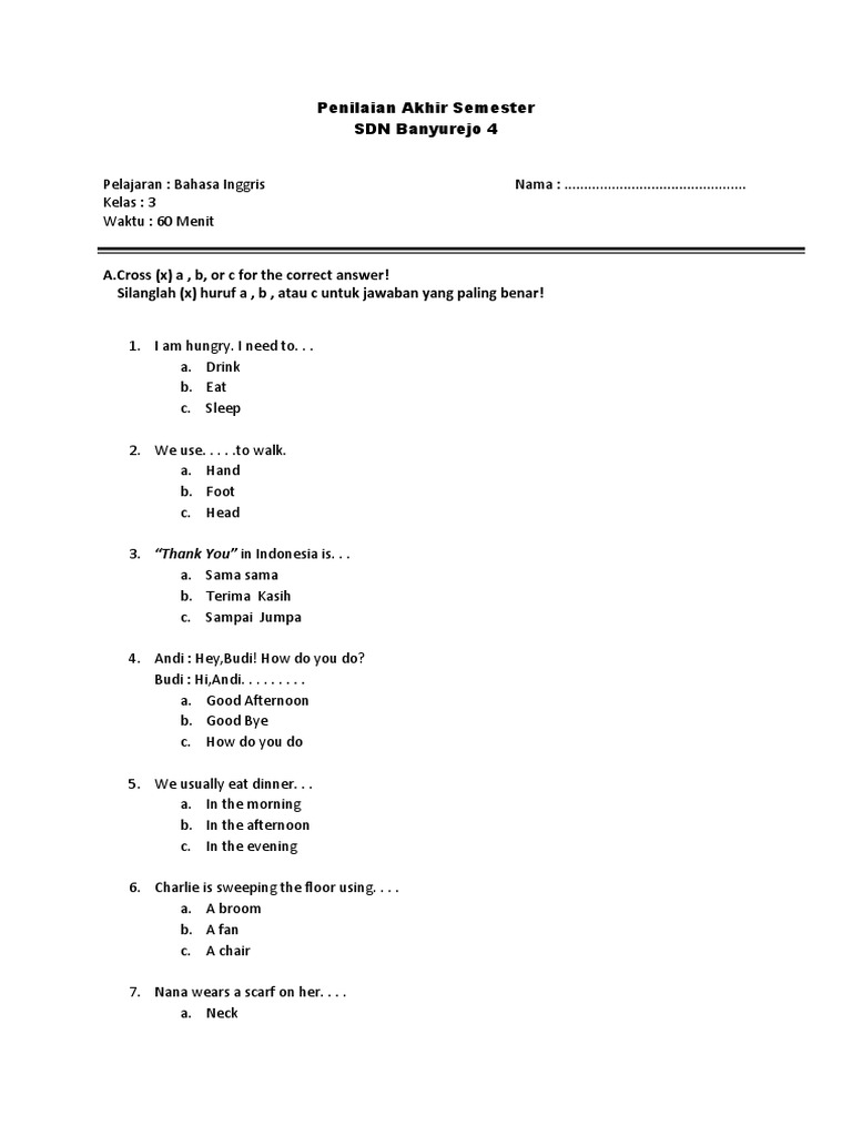 Penilaian Akhir Semester Kelas 3 | PDF