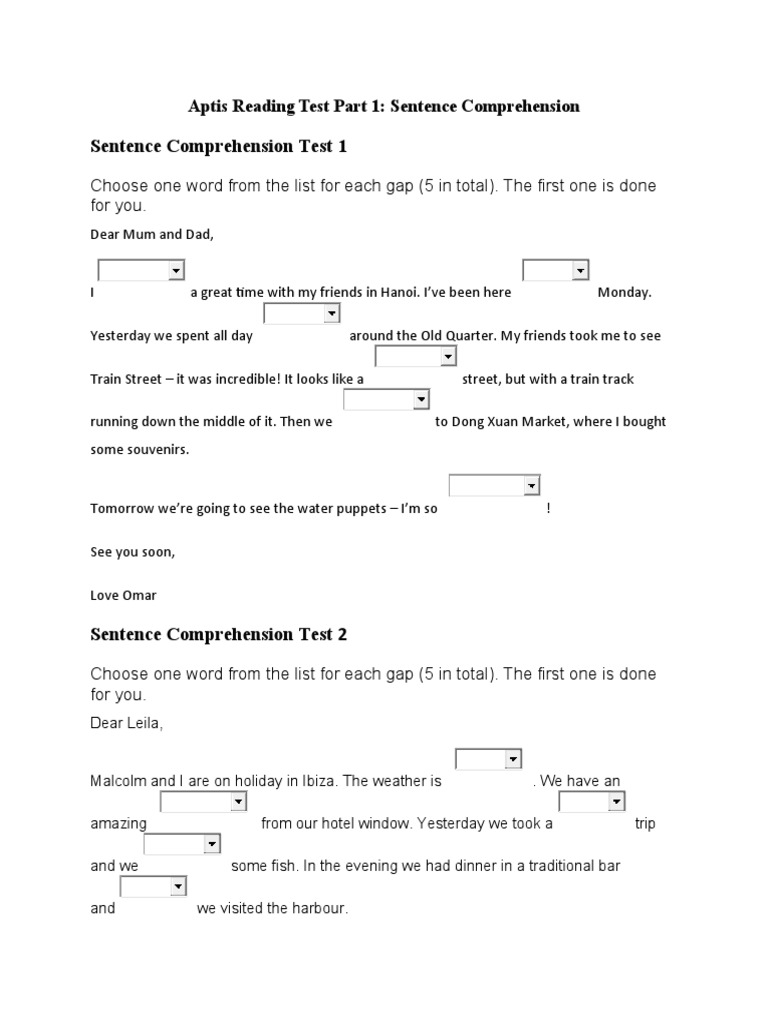 Aptis Reading Test Part 1 Day 1 | PDF