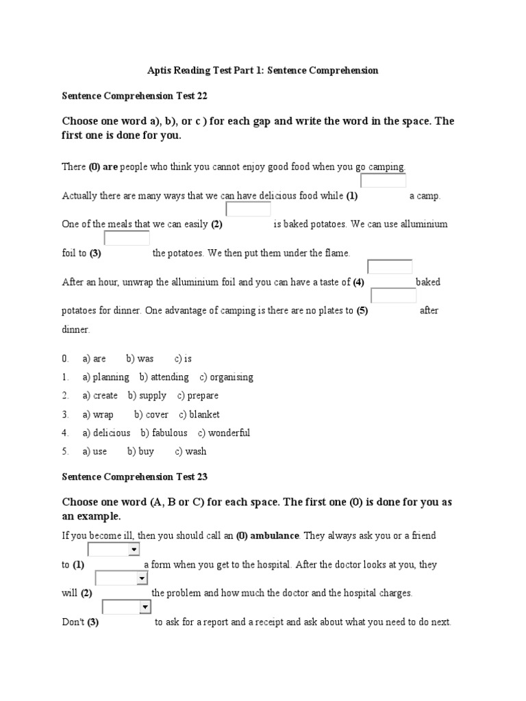 Aptis Reading Test Part 1 Day 8 | PDF | Cuisine | Foods