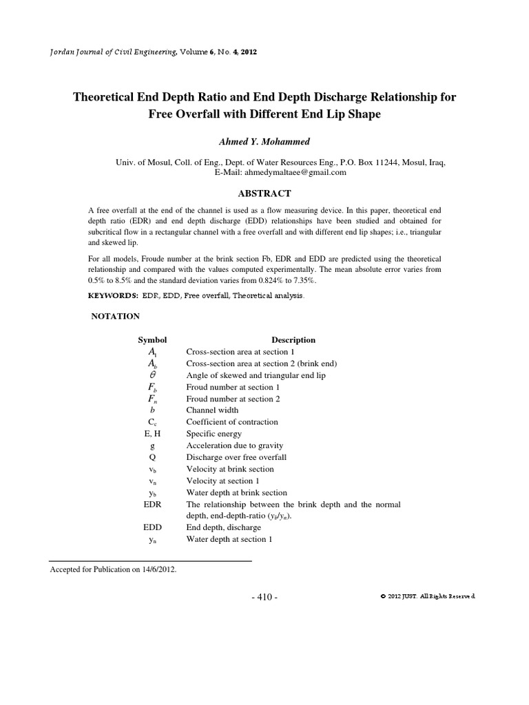 End Depth Ratio & Discharge in Free Overfall | PDF | Standard Deviation ...