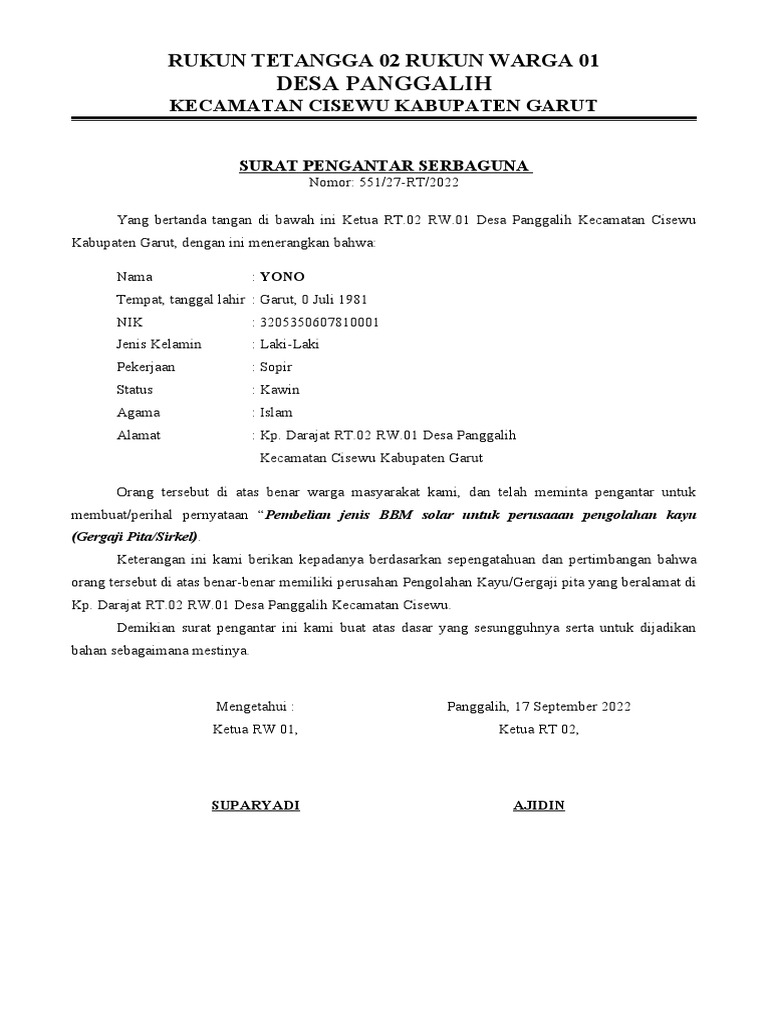 Surat Keterangan RT RW | PDF