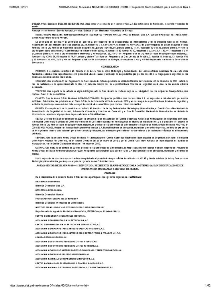 NORMA Oficial Mexicana NOM-008-SESH - SCFI-2010, Recipientes ...