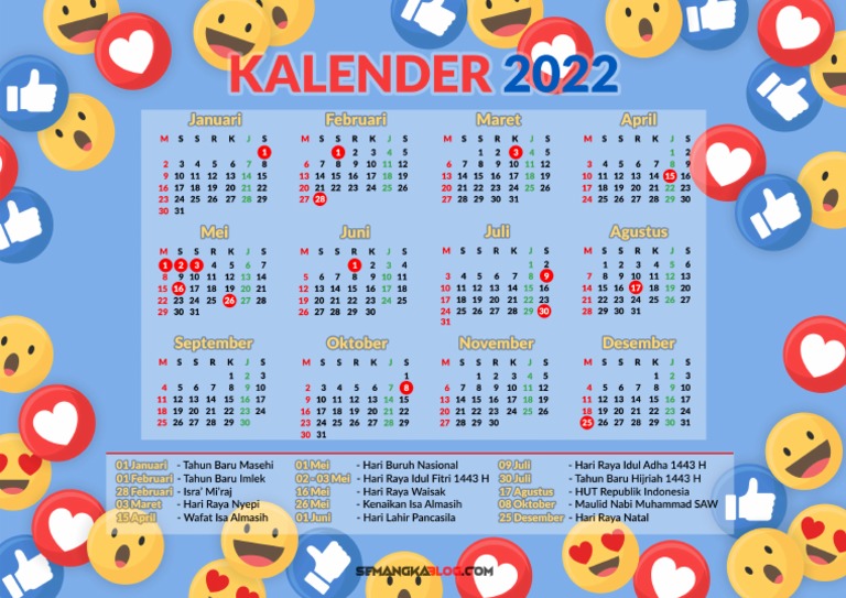Kalender 2022 - Facebook Emoticon - Format A4 - 3508 X 2480 | PDF