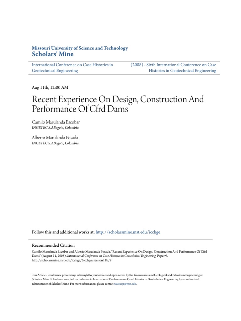 Recent Experience On Design Construction and Performance of CFRD | PDF ...