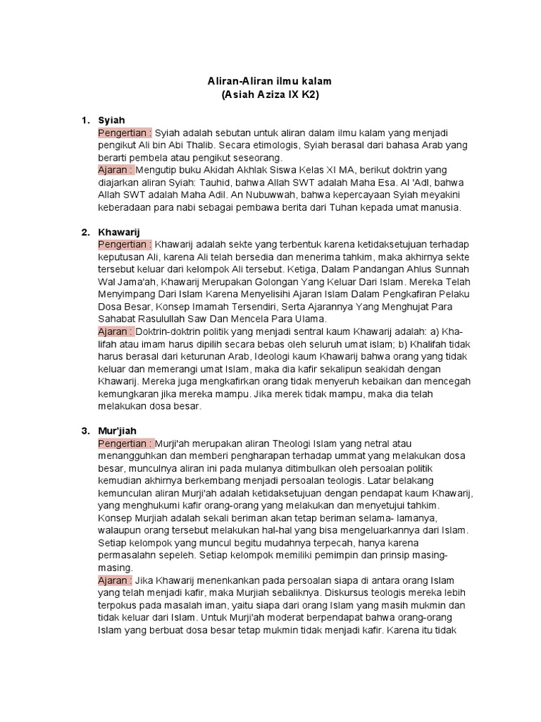 Aliran Ilmu Kalam Dalam Islam Pdf