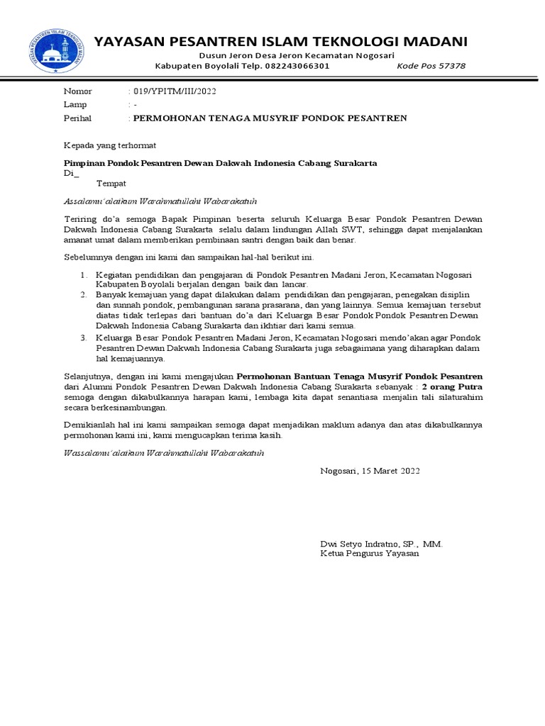 Surat Pengajuan Musyrif | PDF