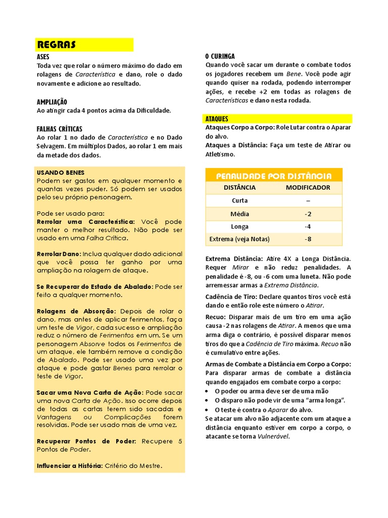 SWA Resumo de Regras | PDF | Danos | Perigos