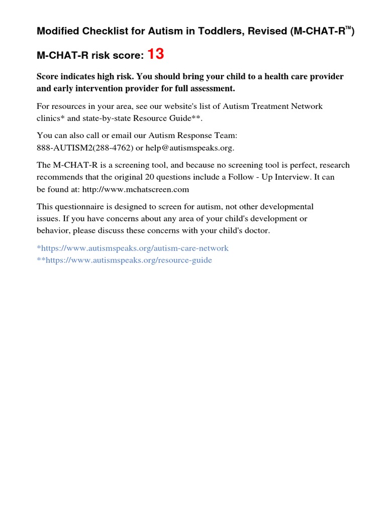 M-CHAT-R Autism Screening Results | PDF | Autism | Caregiver