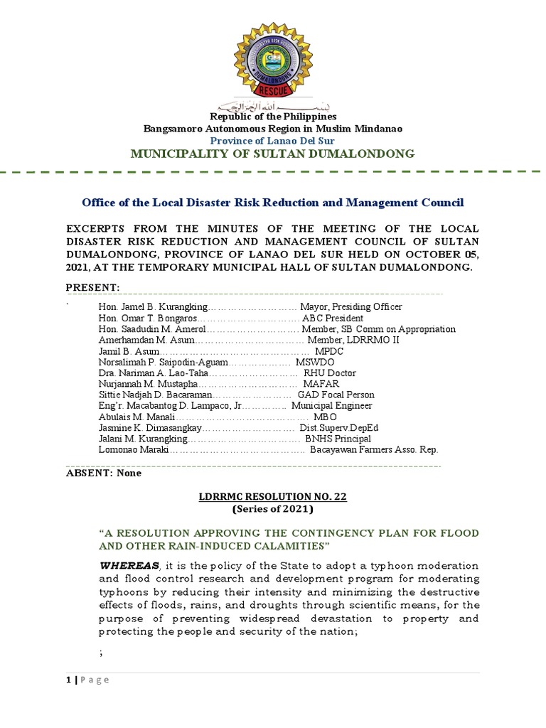 Approving of Contigency Plan | PDF | Flood | Typhoon