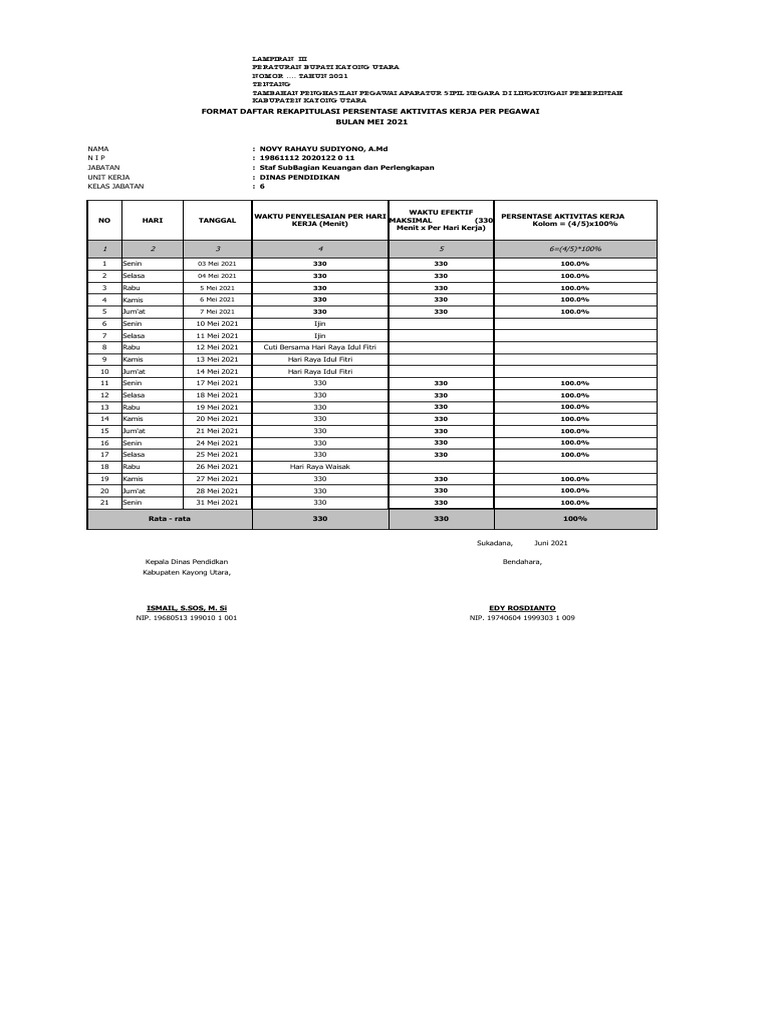 Format Pengisian TPP Mei | PDF