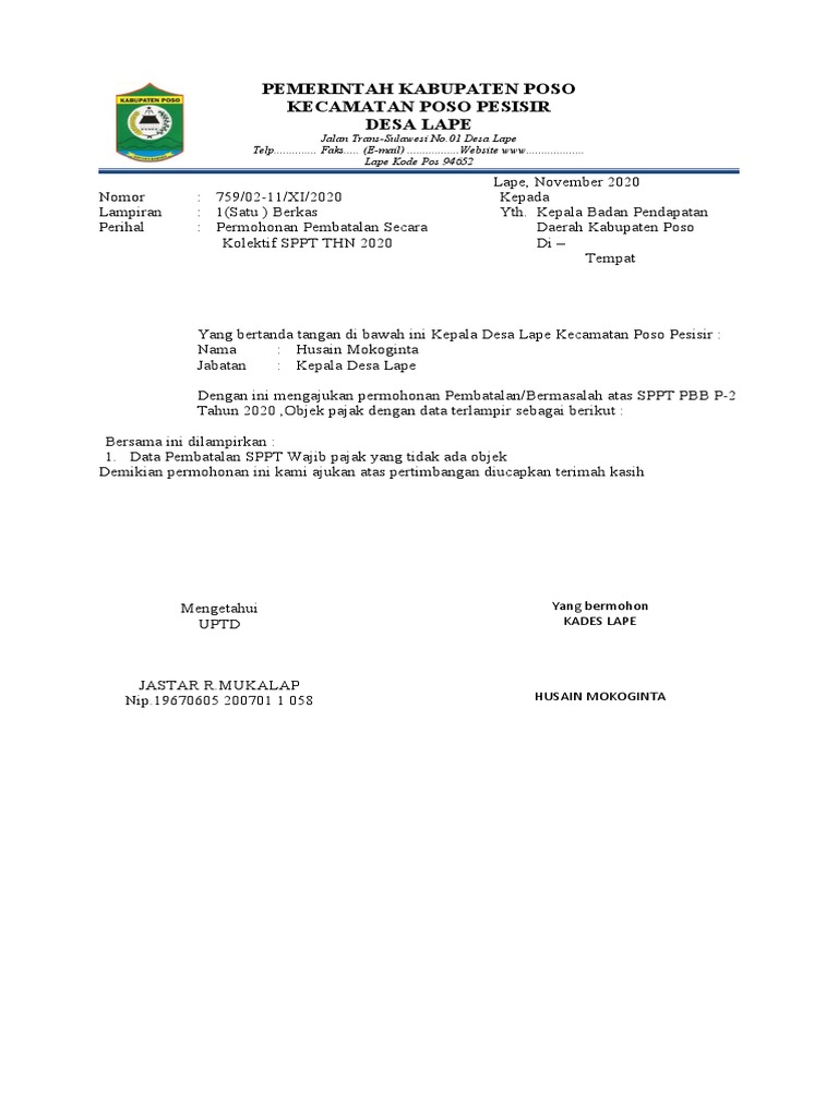 Surat Permohonan Pembatalan Pajak Pdf