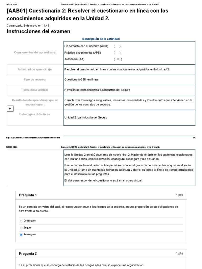 (AAB01) Cuestionario 2: Resolver El Cuestionario en Línea Con Los Conocimientos Adquiridos en La ...