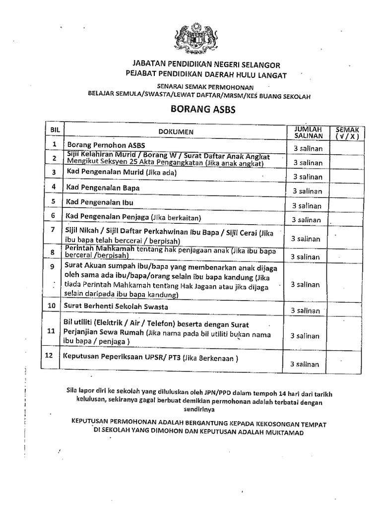 Senarai Semak Dokumen ASBS | PDF