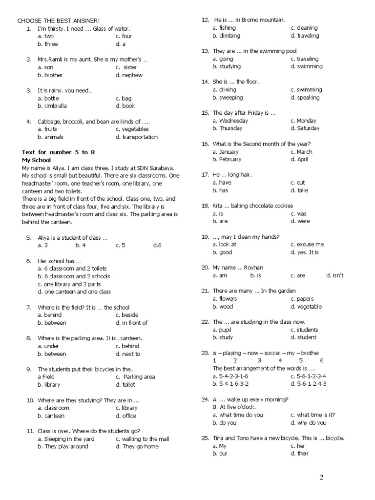 Soal Latihan Olimpiade B Inggris Kelas 4 Sd Pdf