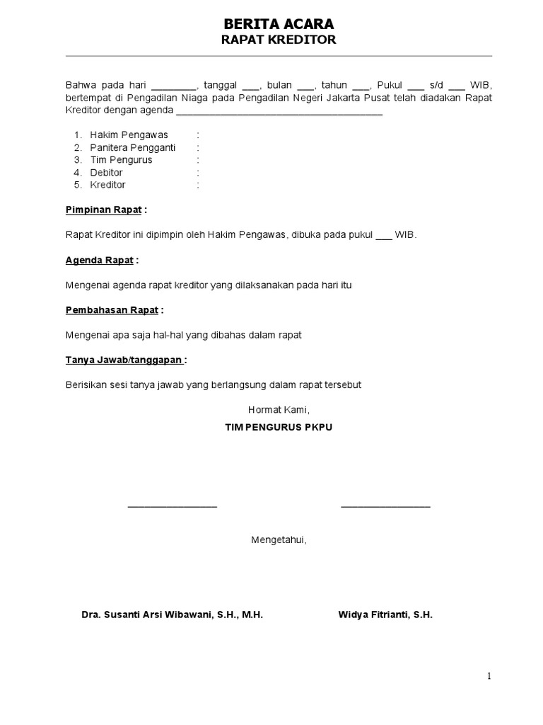 DRAFT BA Rapat Kreditor PT SMSE (Dalam PKPU) | PDF