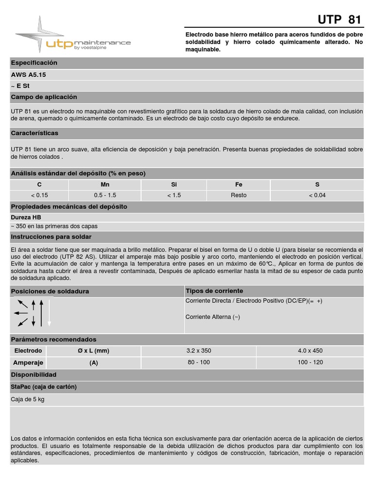 Electrodo UTP 81 para Hierro Colado | PDF | Soldadura | Construcción