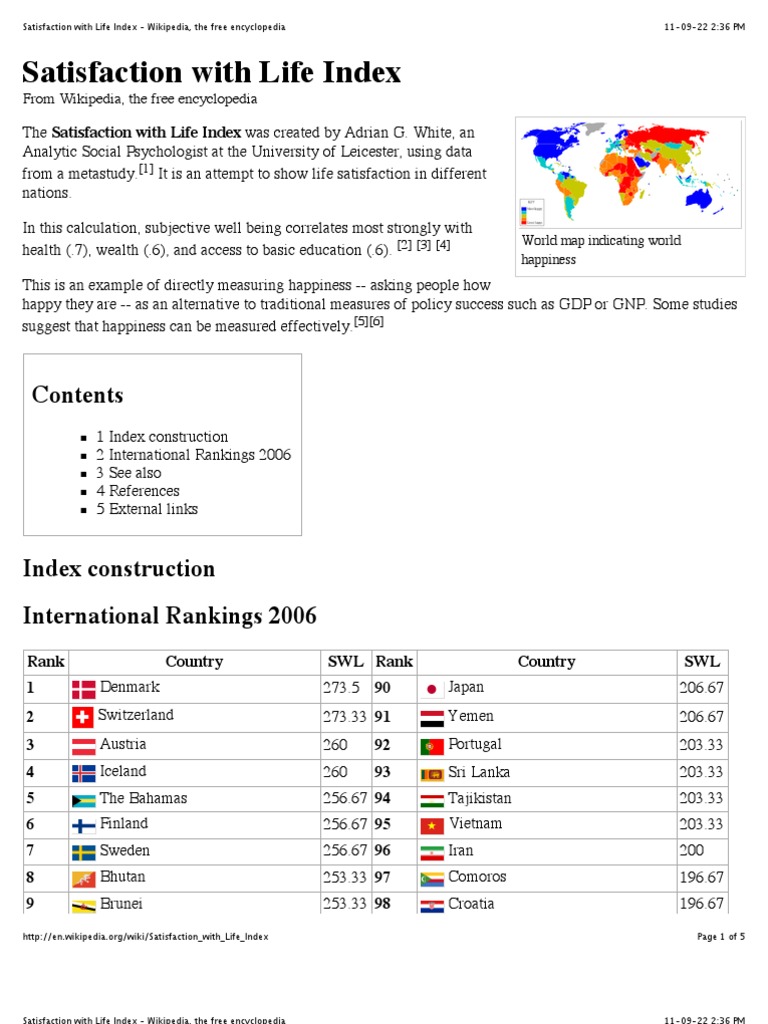 Satisfaction With Life Index - Wikipedia, The Free Encyclopedia | PDF ...