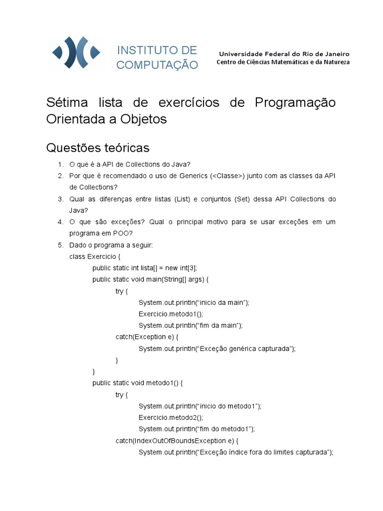 Lista de Exercícios 7 | PDF | Java (linguagem de programação ...