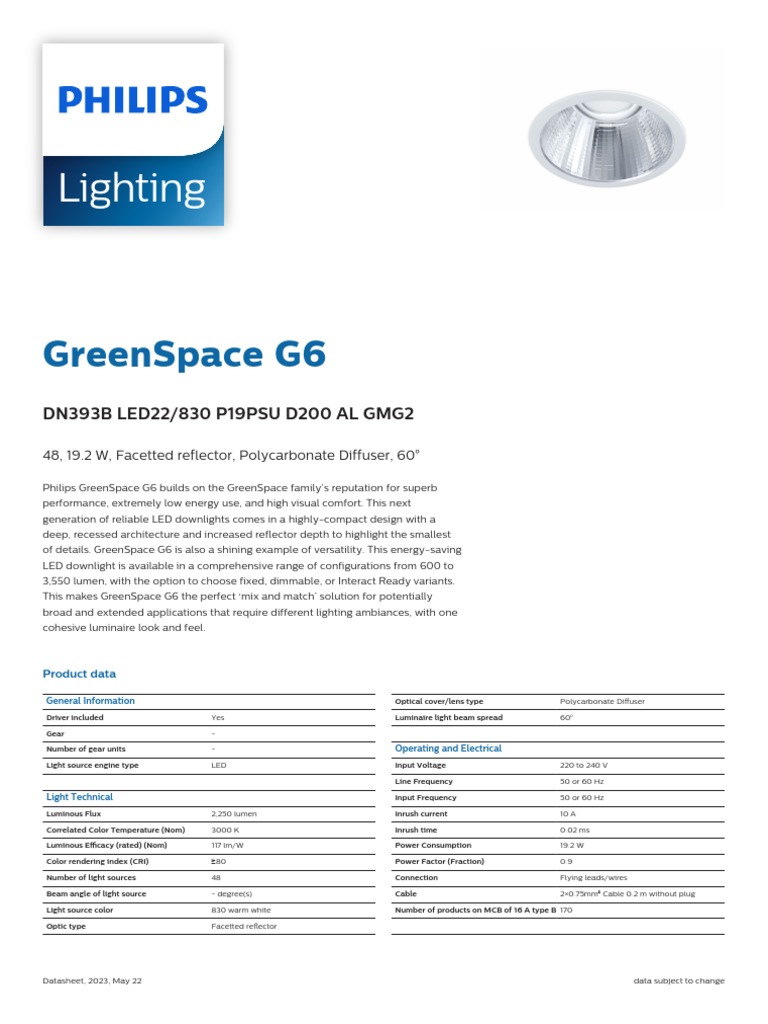 GreenSpace G6 LED Downlight Specs | PDF | Lighting | Light Emitting Diode