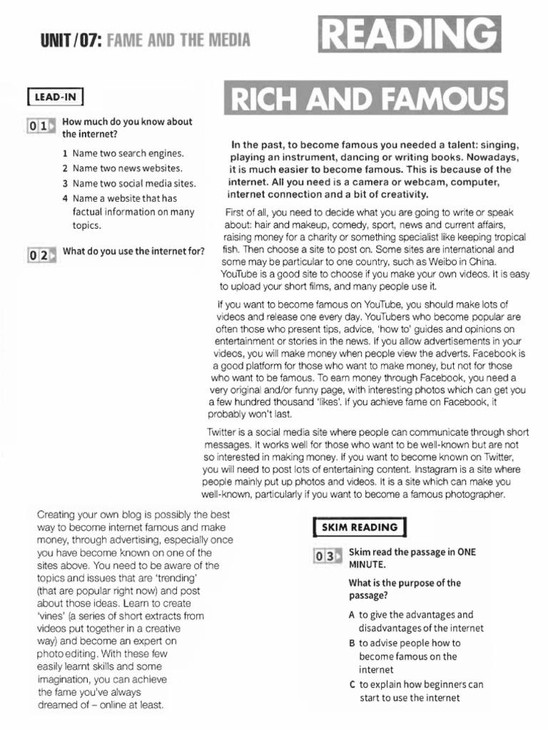 Mindset 1 Unit 7 Student Printable RL | PDF | Internet | Social Media