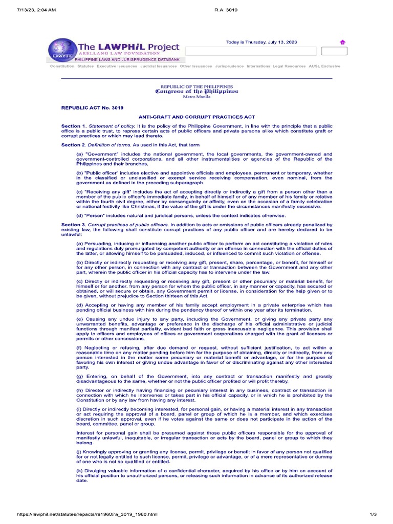 Graft and Corrupt Practices Act | PDF