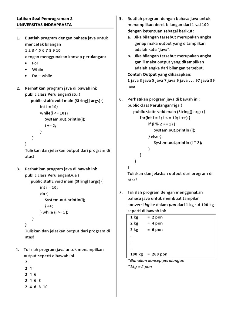 Latihan Soal Pemrograman 2 UNIVERSITAS I | PDF