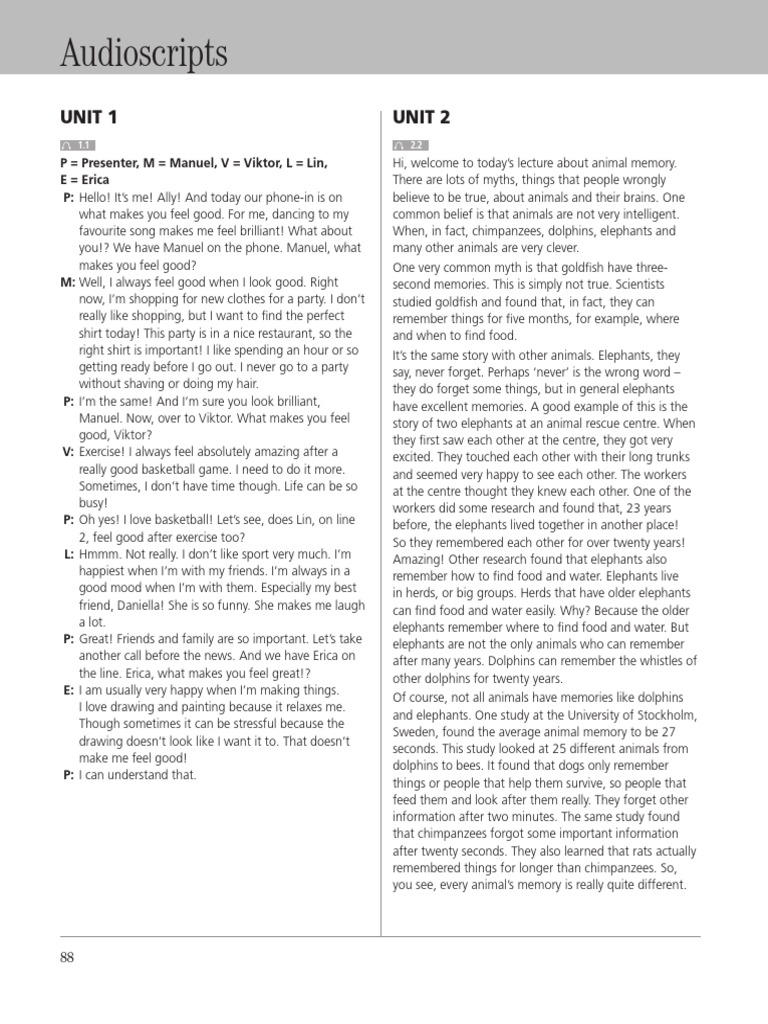 Voices Workbook Audioscripts Pre-Intermediate | PDF | Elephant | Menu