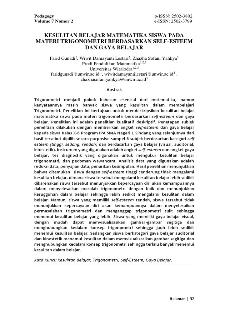 Kesulitan Belajar Trigonometri Siswa | PDF | Karier & Perkembangan ...