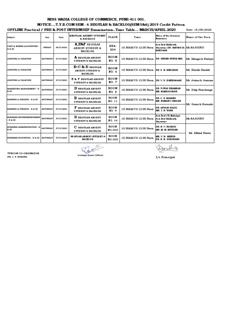 BACKLOG PRAC Time Table TYBCOM APRIL 2023 | PDF | Business | Economies