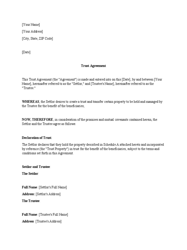 Trust Agreement Template and Guidelines | PDF | Trust Law | Loans