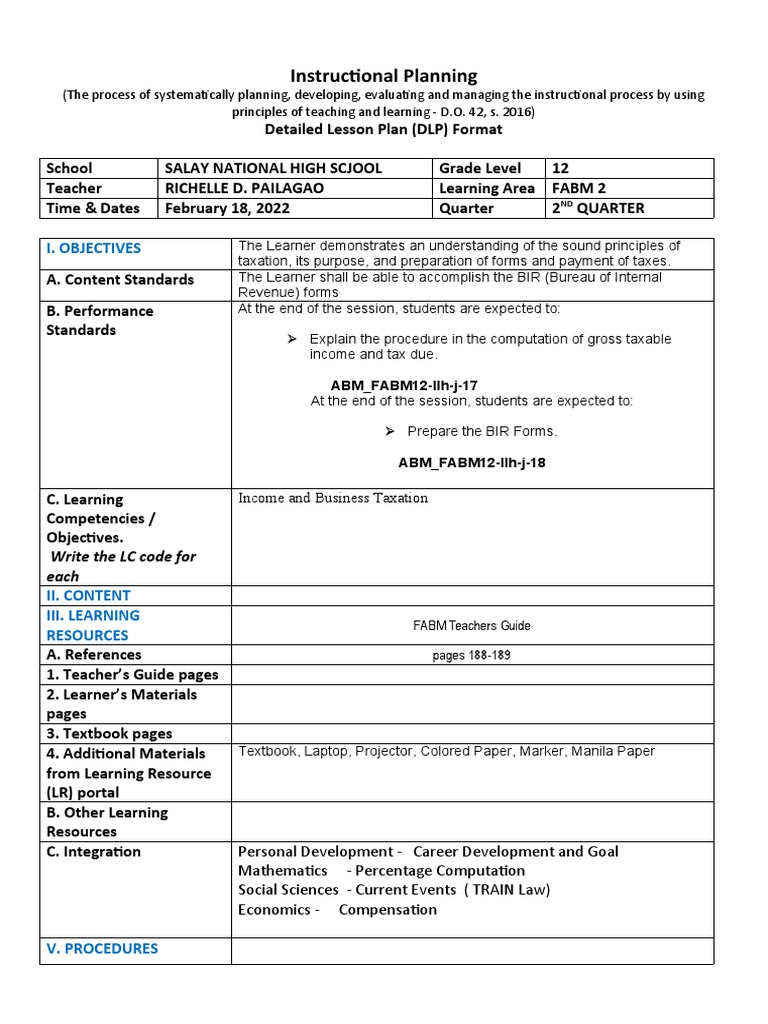 Lessonm Plan For COT | PDF | Learning | Educational Assessment