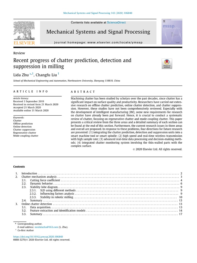 Recent Progress of Chatter Prediction, Detection and | PDF