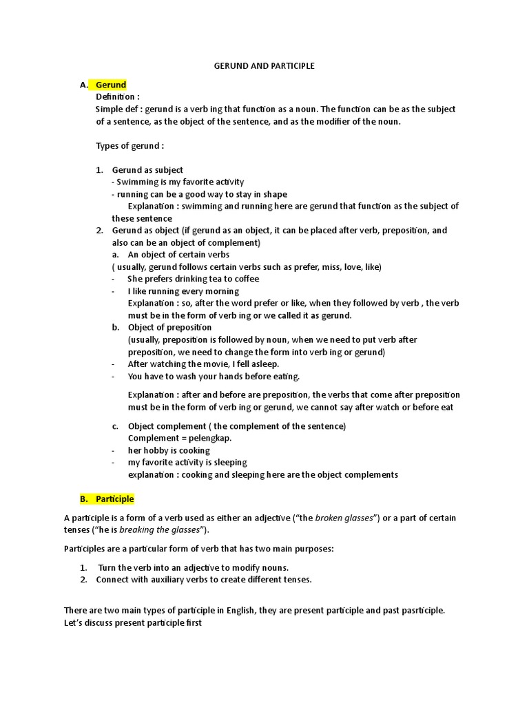 GERUND AND PARTICIPLE Notes | PDF